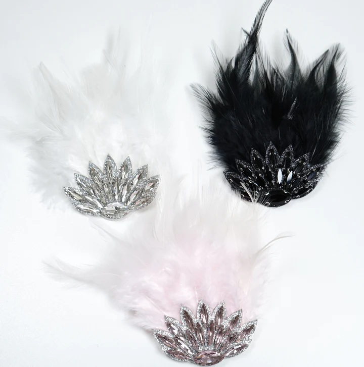 Feather Brooch with Crystal Rhinestones Jet Black, Crystal Clear, Pink ...