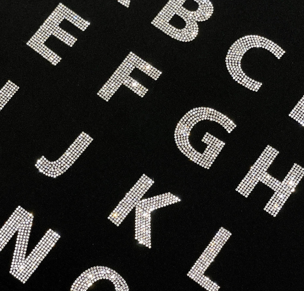 2" Rhinestone Hotfix Small Patch Letters Numbers Symbols in Crystal Cl ...